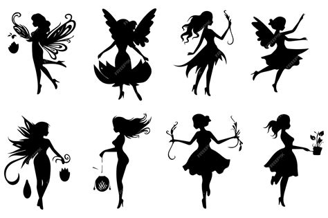 Premium Vector Set Of Silhouettes Of Fairies Vector Isolated On White