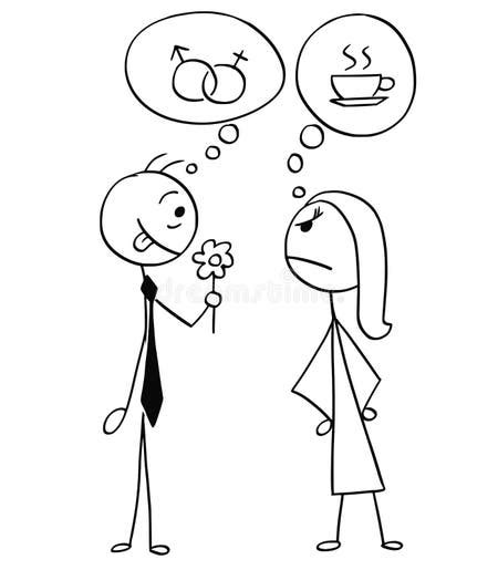 Vector Cartoon Of Man And Woman On Date Different Ideas Of Sex Stock