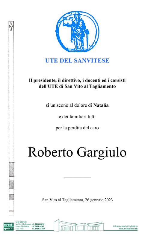 Necrologia Roberto Gargiulo Eredi Querin