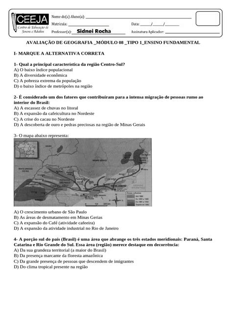 Avaliação De Geografia Ensino Fundamental Pdf Brasil