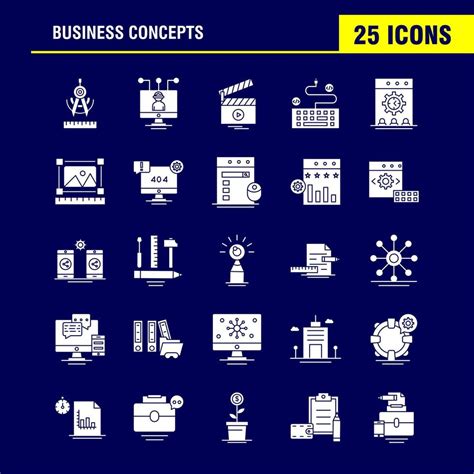 Business Concepts Solid Glyph Icons Set For Infographics Mobile Uxui Kit And Print Design