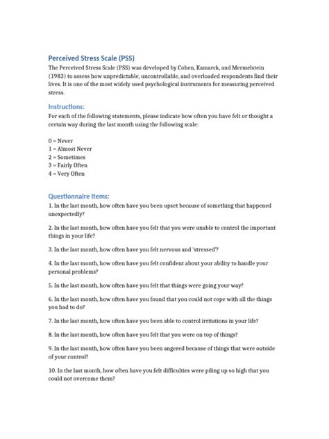 Perceived Stress Scale Pss Pdf