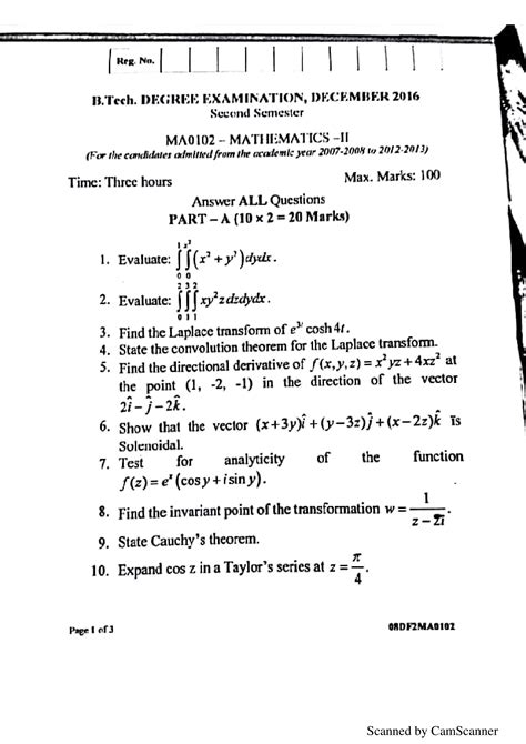 15mat02 Advanced Calculus And Complex Analysis Fragebank