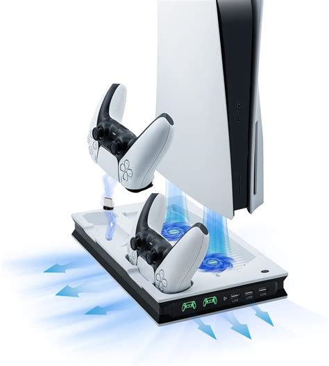 PS5/PS5 Slim Ständer mit 3 stufig PS5 Lüfter und extra 3 USB Anschlüsse ...