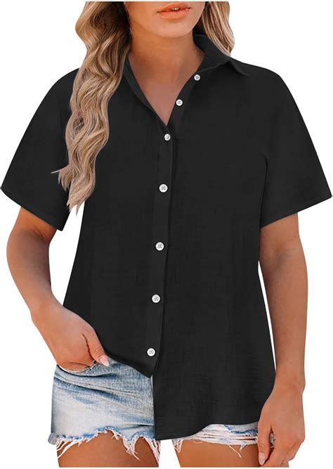 Chemise Boutonnée En Lin Pour Femme Chemise à Manches Courtes Chemisier à Col Grande Taille