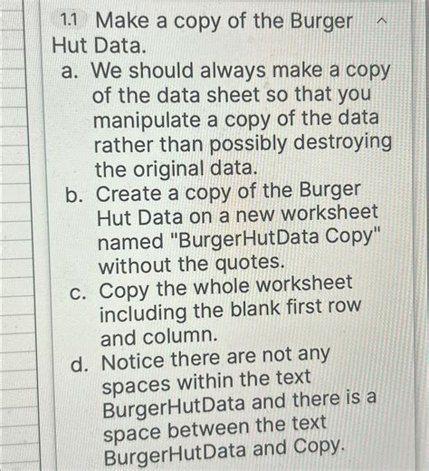 Solved 11 ﻿make A Copy Of The Burger Hut Dataa ﻿we Should