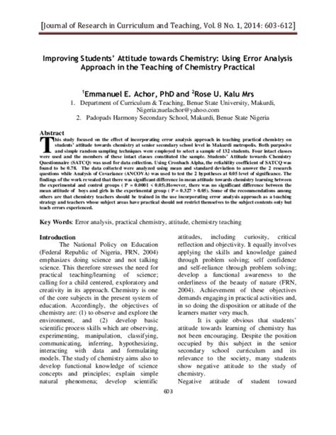 Pdf Improving Students Attitude Towards Chemistry Using Error