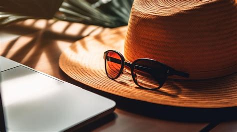Premium Photo A Hat And Sunglasses On A Table