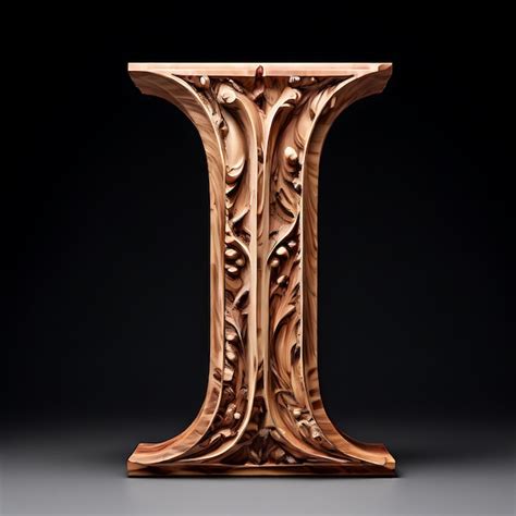 Ornate Wooden Letter I With Intricate Carving Premium Ai Generated Image
