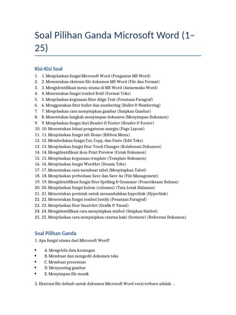 Soal Pilihan Ganda Microsoft Word Pdf