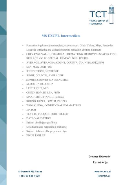 Kursi Microsoft Excel Intermediate Docx