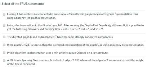 Solved Select All The TRUE Statements Finding If Two Chegg
