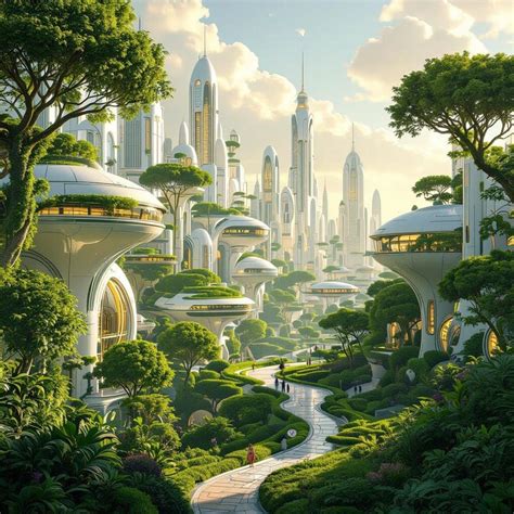 Solarpunk Surreal Solarpunk Metropolis With Lush Gardens A
