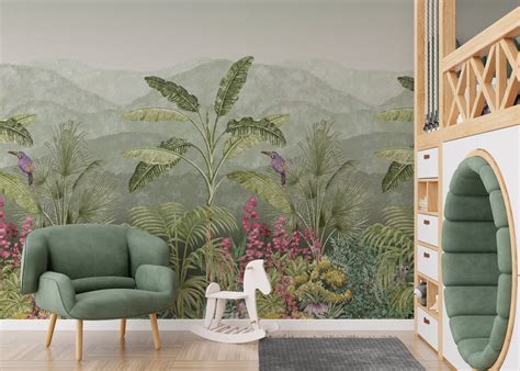 Tropical Jungle Botanical Wallpaper Lush Greenery Mural
