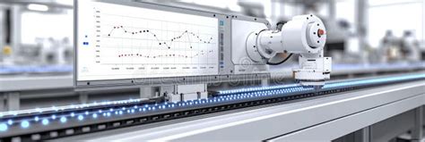 Industrial Robotic Arm With Screen Analyzing Data Stock Illustration Illustration Of Precision
