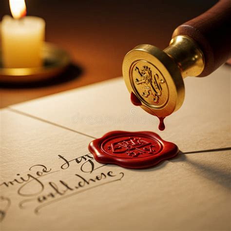 A Close Up Of A Red Wax Seal Being Stamped Onto A Letter Envelope The