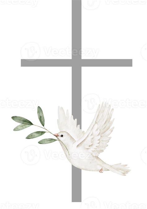 Watercolor Illustration Of A Grey Cross And White Dove In Flight