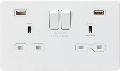 A G SP Switched Socket With Dual USB A A V DC A Shared Matt White With White Insert