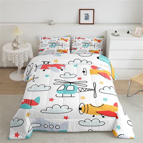 Aircraft Twin Comforter Set For Boyscartoon Airplane Quilt Cute Stars