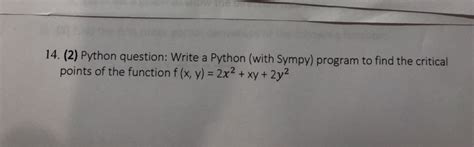 Solved Python Question Write A Python With Sympy Chegg