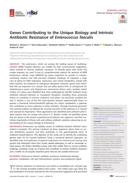 Pdf Genes Contributing To The Unique Biology And Intrinsic Antibiotic Resistance Of