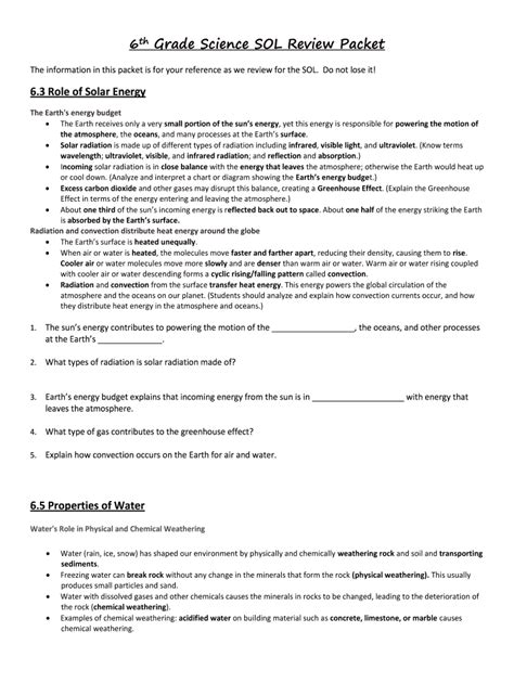 Fillable Online 6th Grade Science Sol Review Packet Fax Email Print Pdffiller