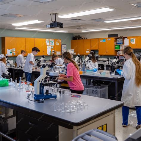A High School Science Lab With Students Conducting Experiments Using
