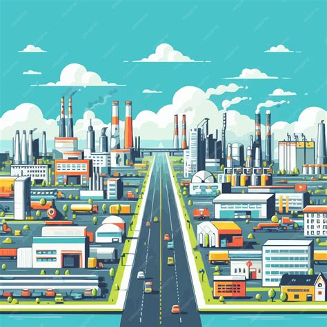 Premium Vector An Industrial Zone With Factories Plants Warehouses