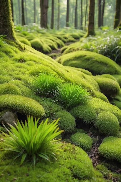 Micrograss And Moss In The Forest Environmental Eco Safe Conservation Premium Ai Generated Image