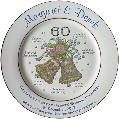 Personalised Diamond Wedding Anniversary Plate With 2 Platinum Bands