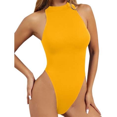 Aidice Bodysuits For Women Summer High Neck Sleeveless Slim Fitting
