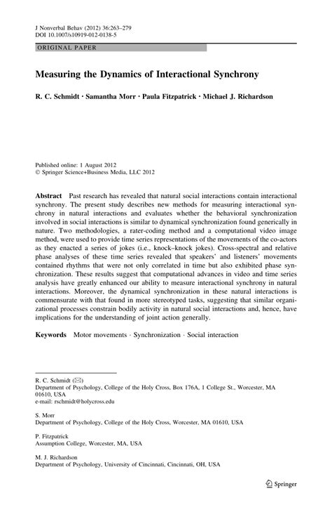 Pdf Measuring The Dynamics Of Interactional Synchrony Pdf Measuring The Dynamics Of Interactional Synchrony