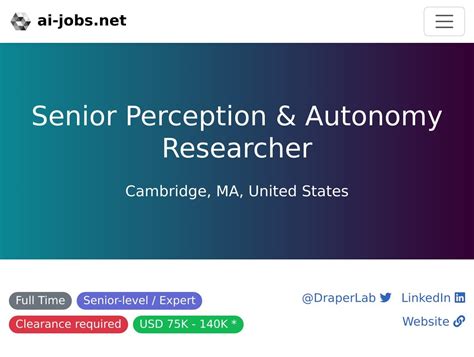 Hiring Senior Perception And Autonomy Researcher In Cambridge Ma