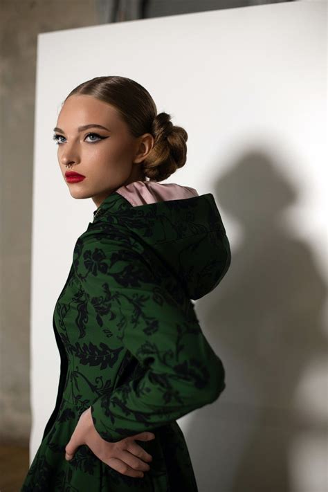 Dark Green Belted Coat With Bold Graphic Floral Print Forest Flower