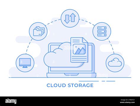 Cloud Computing Thin Line Flat Vector Illustration Infographic Data