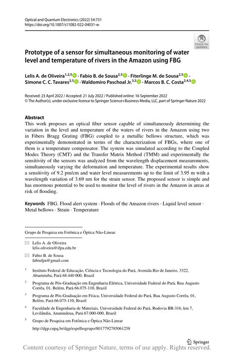 Prototype Of A Sensor For Simultaneous Monitoring Of Water Level And Temperature Of Rivers In