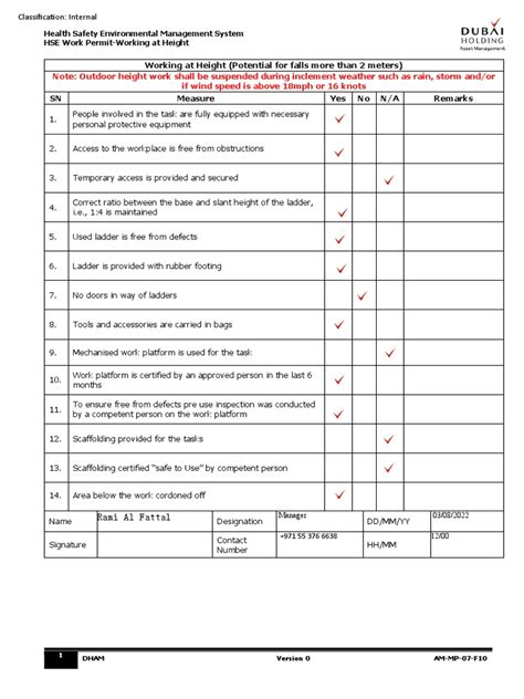Hse Work Permit Work At Height Pdf