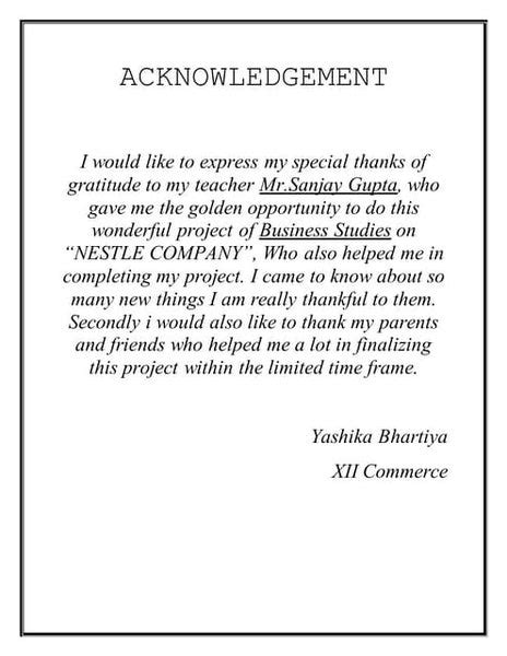 Acknowledgement School Projects Sample Acknowledgments 58 Off