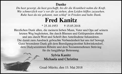 Traueranzeigen Von Fred Kanitz Trauer Anzeigen De