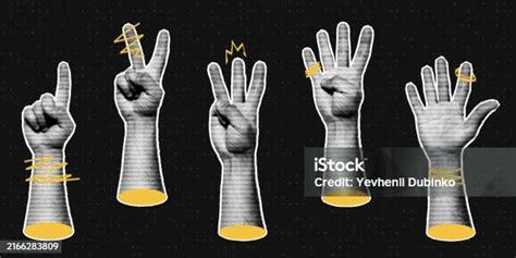 Halftone Hands Collection Fingers Pointing The Numbers Halftone Hands
