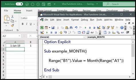 VBA MONTH Function Syntax Example