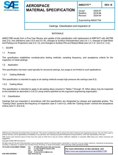 Sae Ams 2175b 2024 Castings Classification And Inspection Of