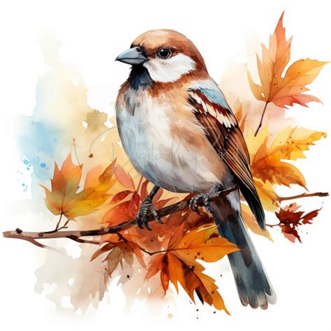 12 Autumn Sparrow Clipart Forest Fall Bird Sweet Bird Watercolor 