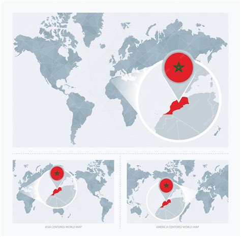 Premium Vector Magnified Morocco Over Map Of The World 3 Versions Of
