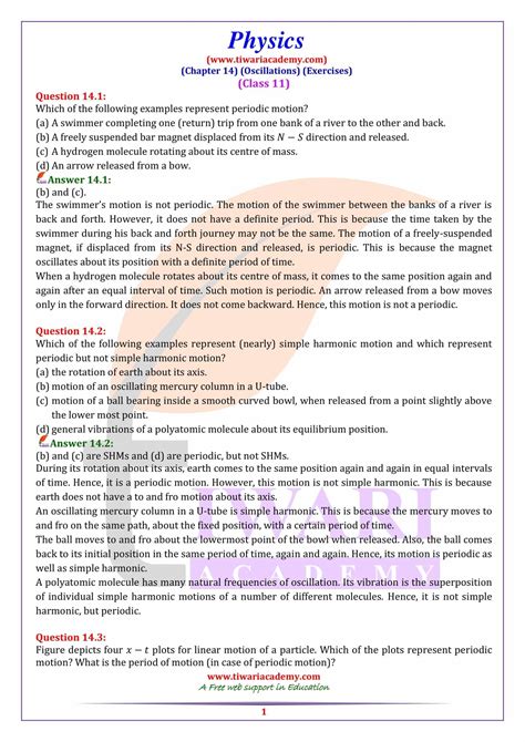 Ncert Solutions For Class 11 Physics Chapter 14 Oscillations