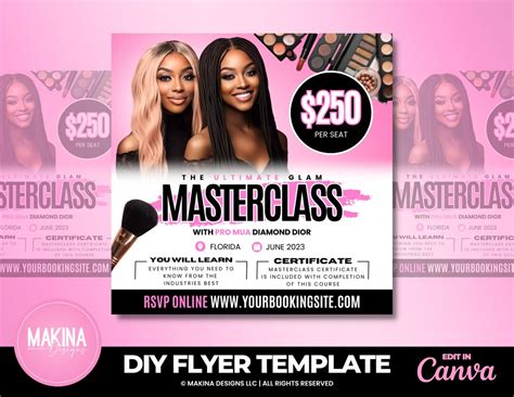 Makeup Masterclass Flyer Template Editable Booking Flyer Template Diy