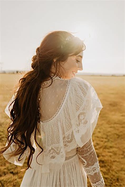 Retro 1970s High Neck Bohemian Long Sleeves Wedding Dress Tanya Bridal