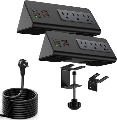 Emerising 2 Pack Desk Edge Mount Power Strips With 4 Usb