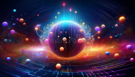 Quantum Computing Concept Showing Qubits Orbiting Around A Sphere Stock