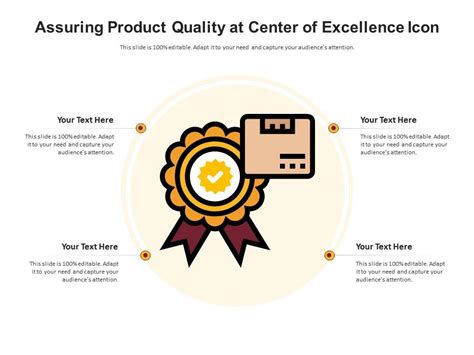 Assuring Product Quality At Center Of Excellence Icon Presentation Graphics Presentation